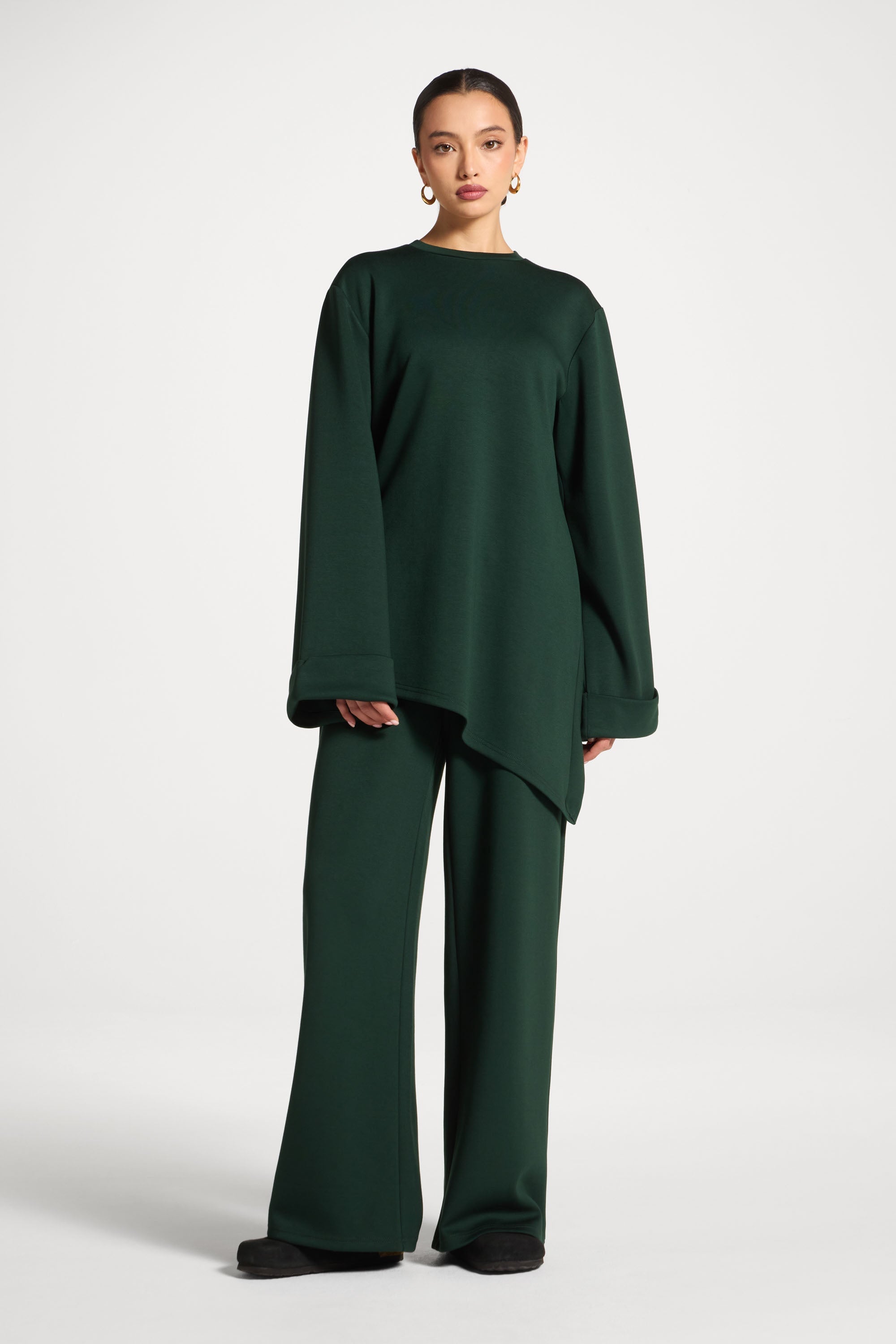 Asymmetric Top & Pants Set - Emerald