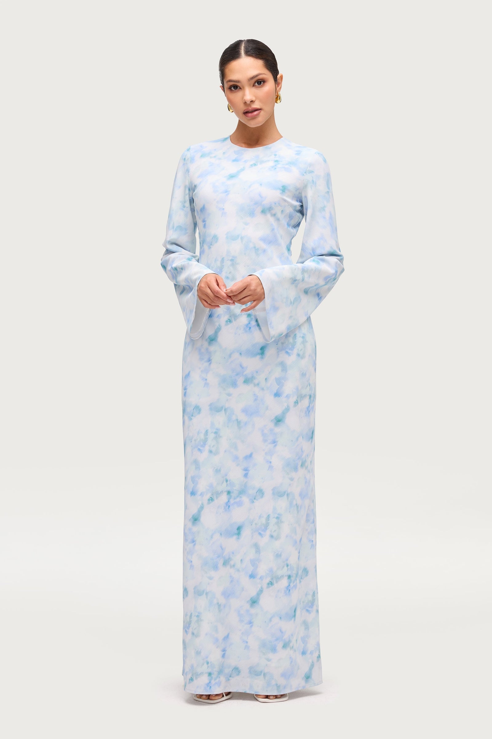 Lujain Printed Maxi Dress - Blue Watercolor