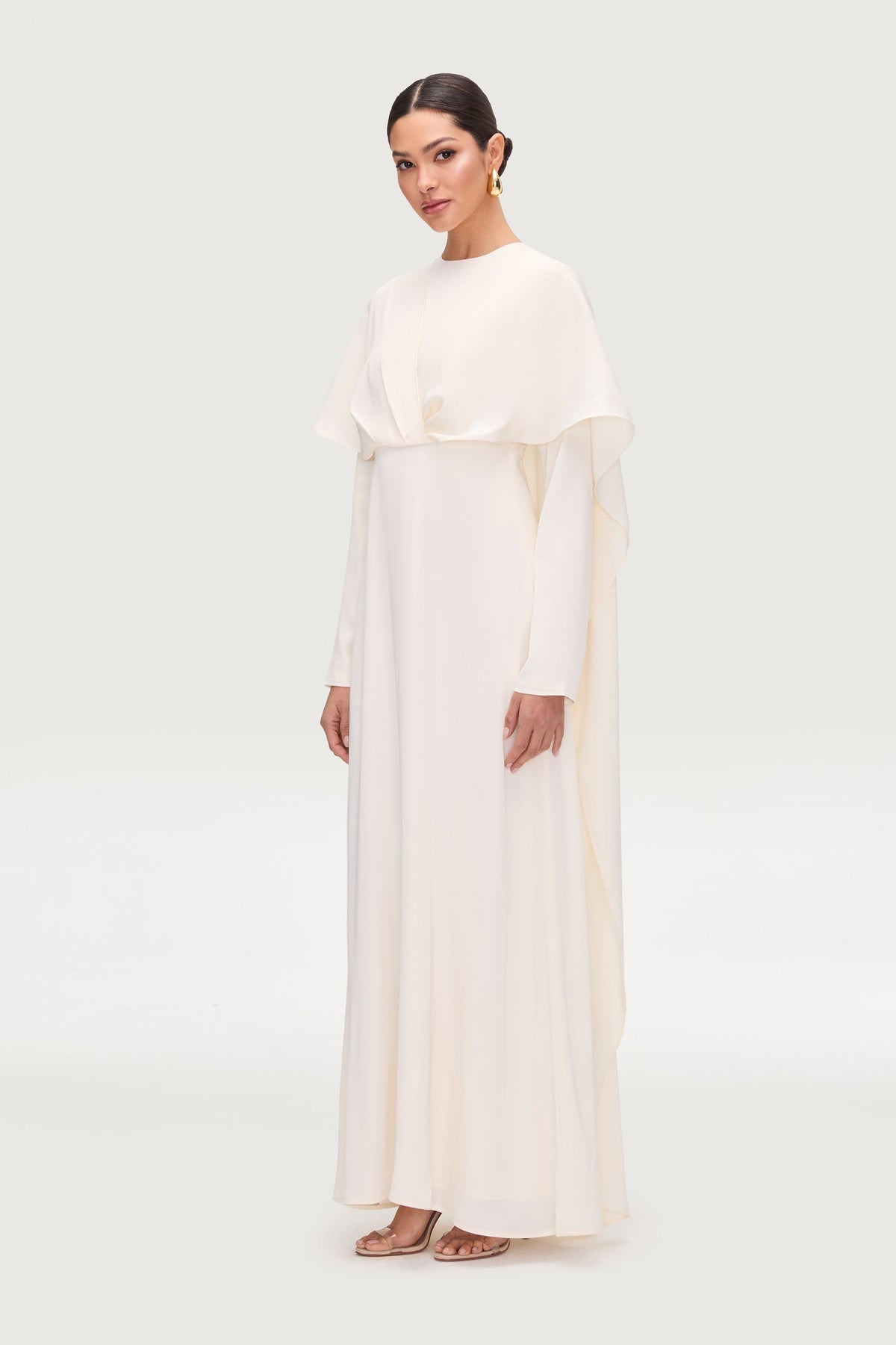 Misbah Cross Front Cape Gown - Off White