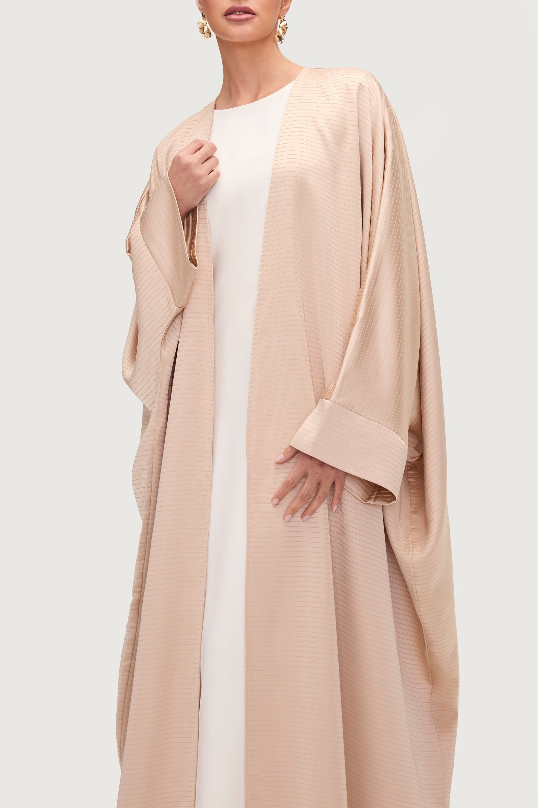 Saman Satin Open Abaya - Chai