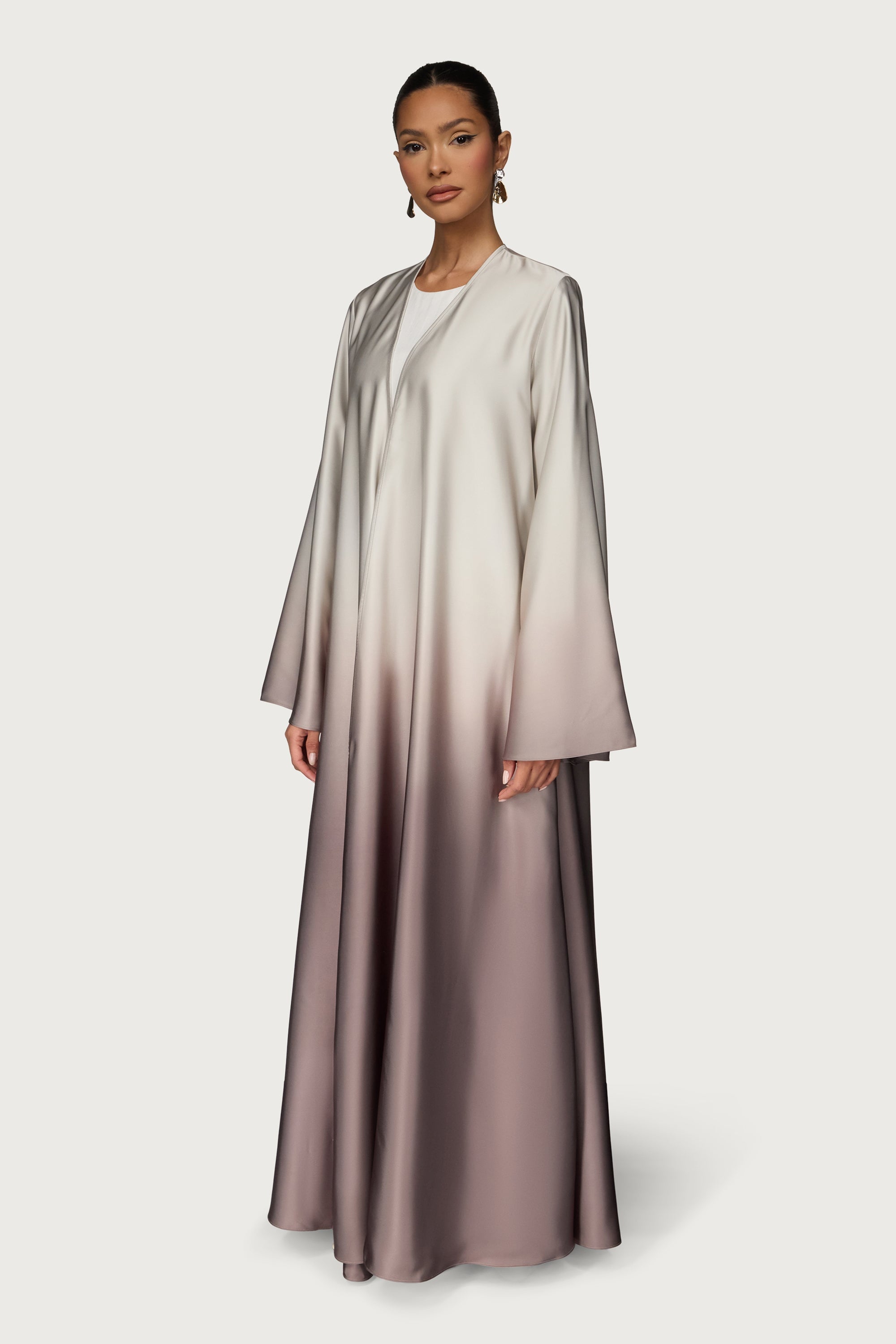 Satin Ombre Open Abaya - Truffle