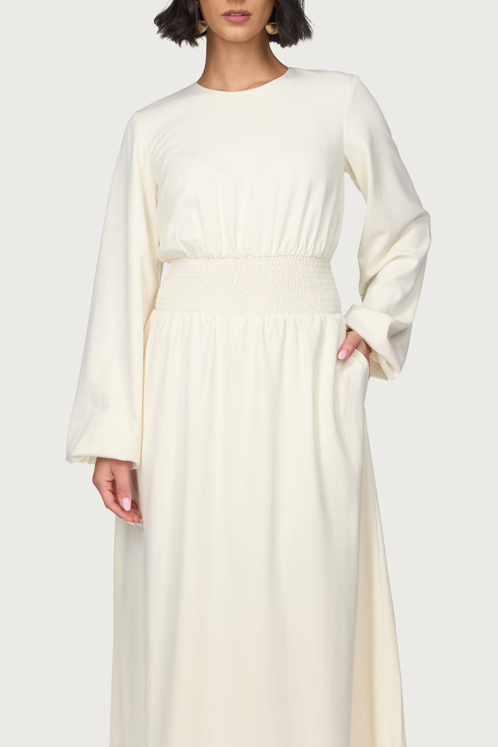Smocked Waist Dress - Bone